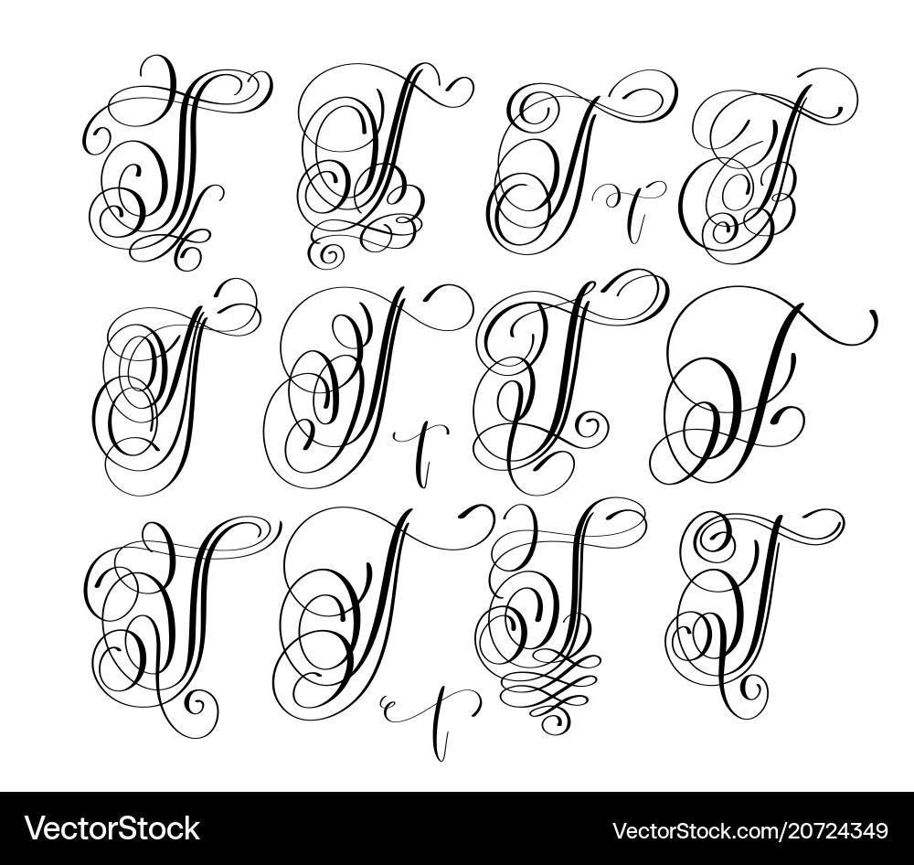 Calligraphy lettering script font t set hand Vector Image