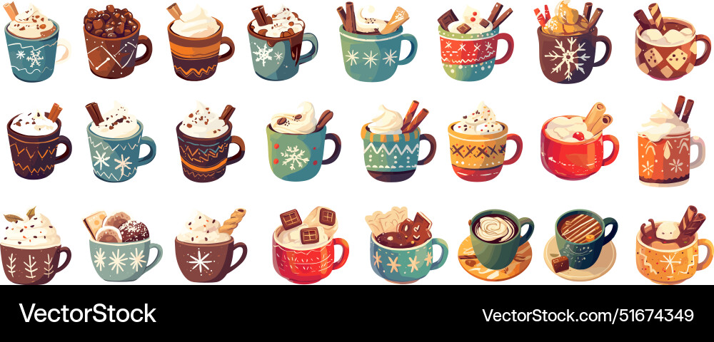 Cozy Winter Hot Chocolate Mugs Royalty Free Vector Image