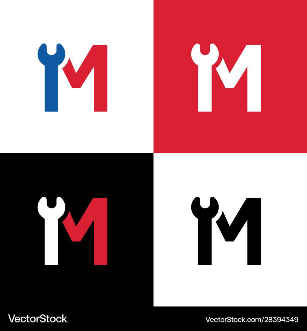 Initial letter m and hammer logo template repair Vector Image