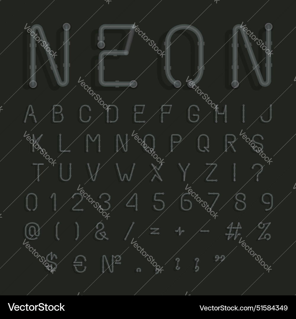 Neon latin alphabet capital letters numbers Vector Image