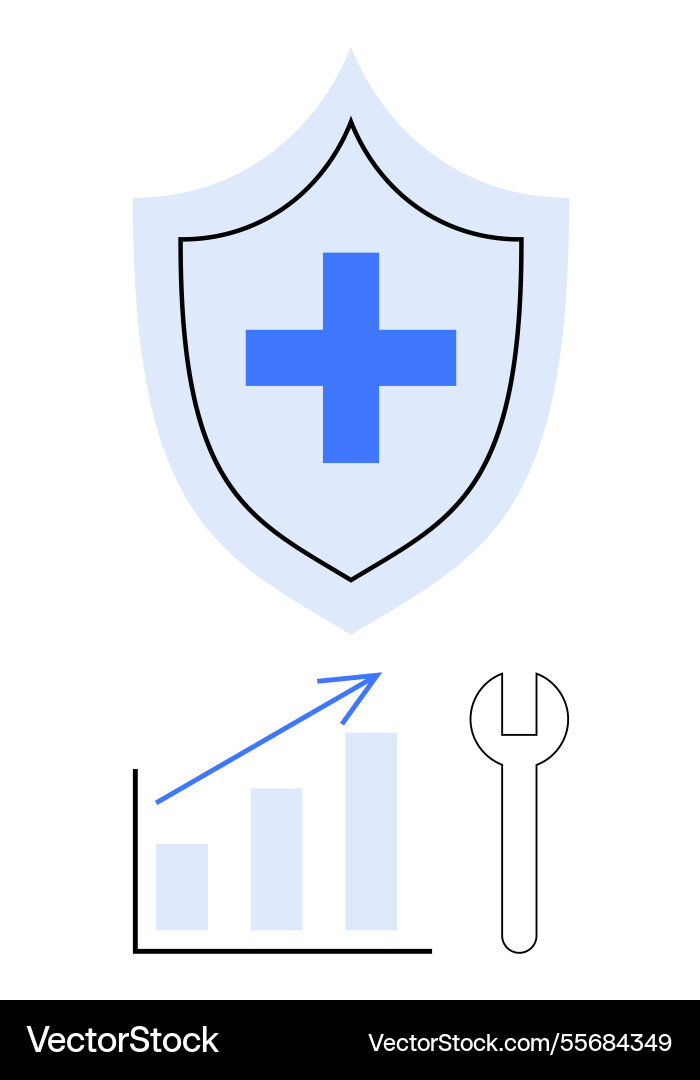 Shield with cross growth chart and wrench Vector Image