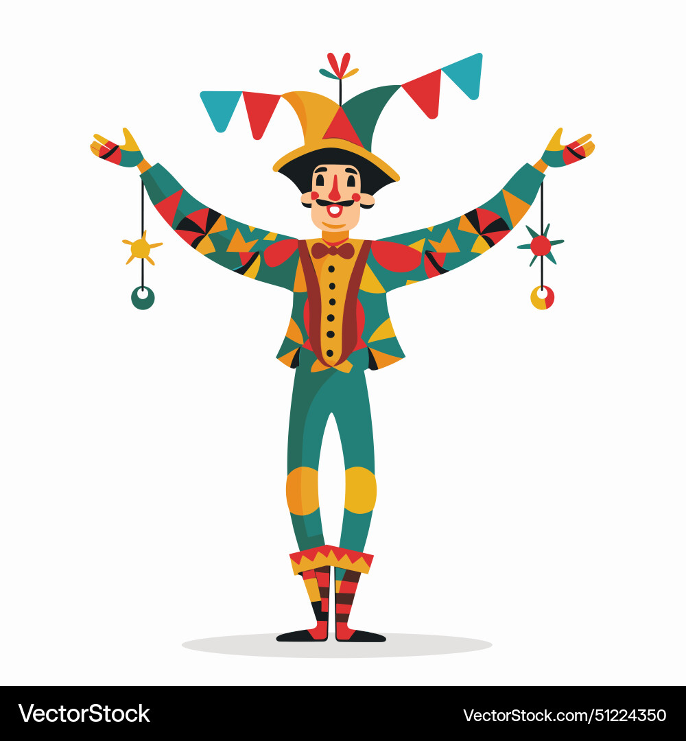 Cartoon jester performing colorful costume Vector Image
