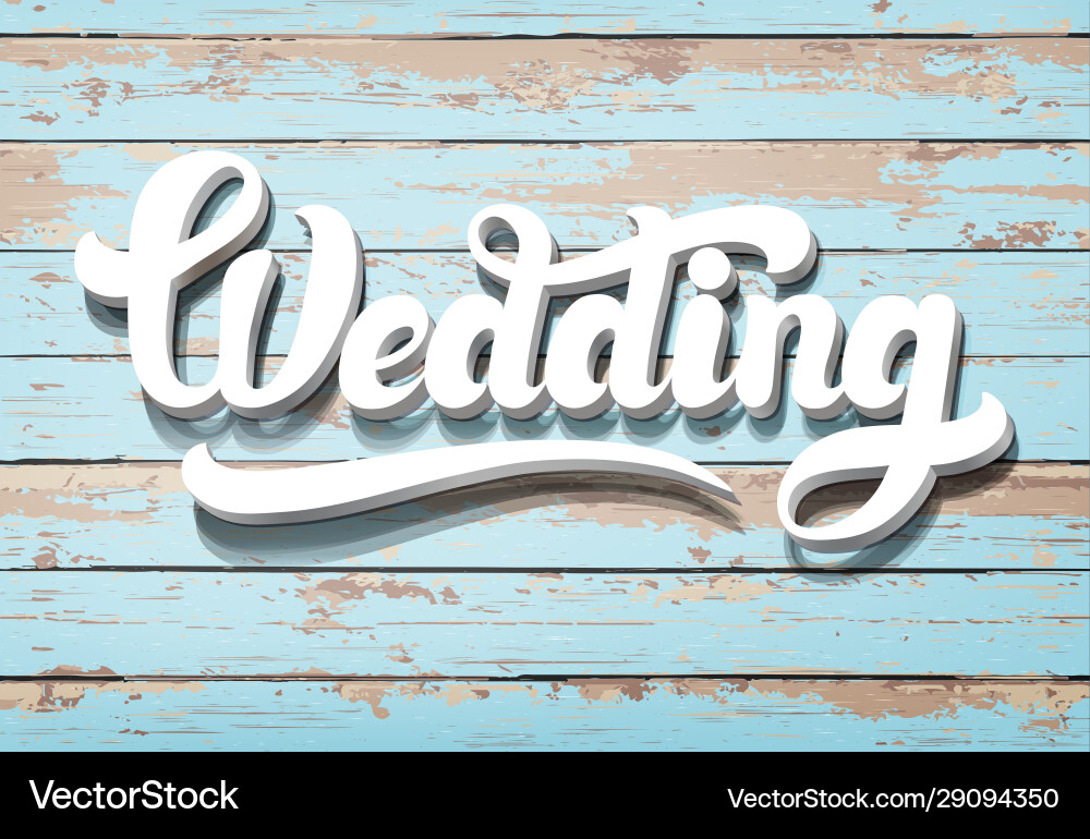 Word wedding on a wooden background Royalty Free Vector