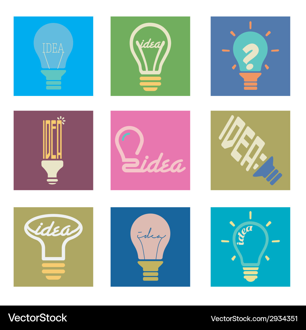 Bright Idea Bulb Icons Set Royalty Free Vector Image
