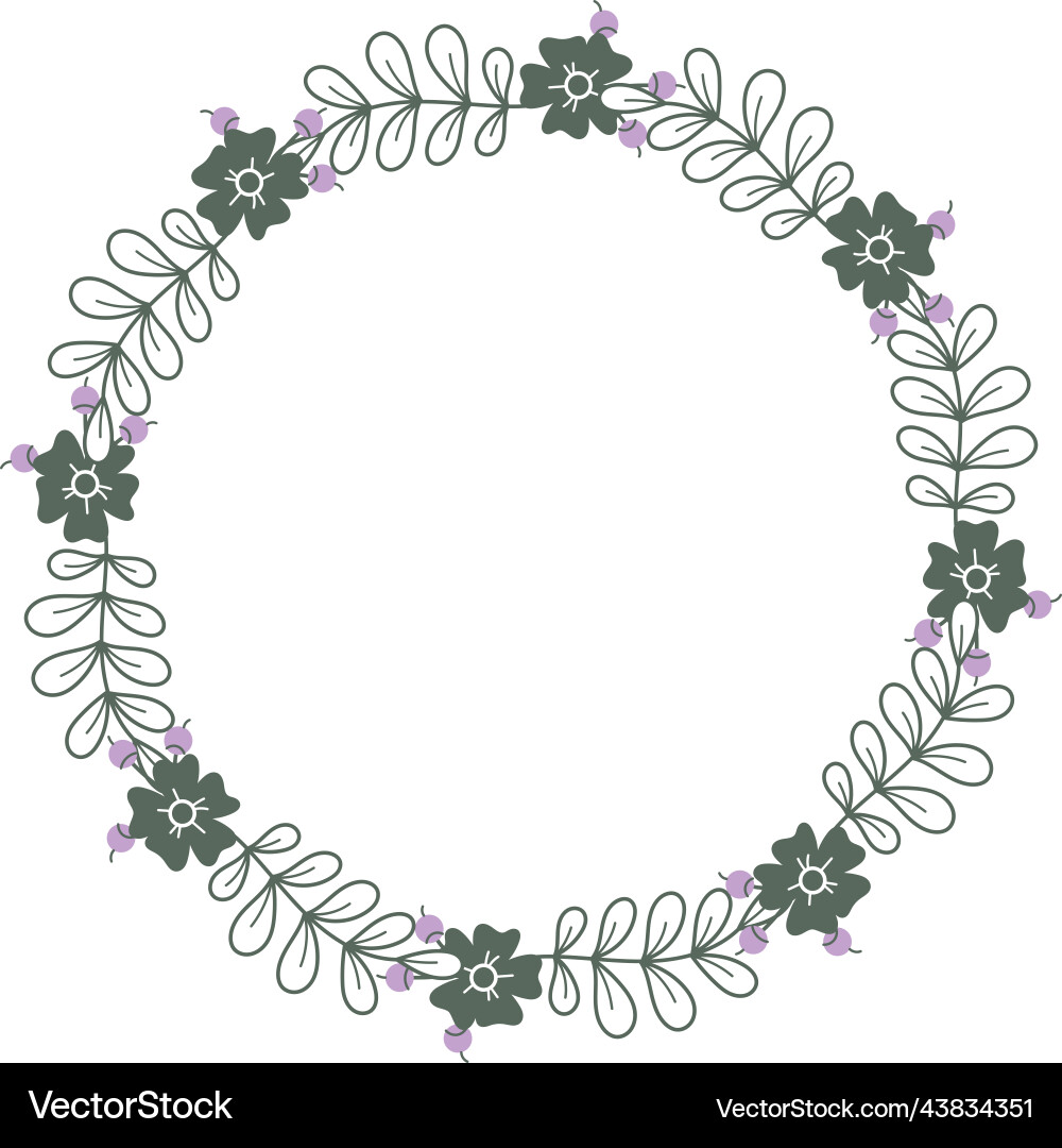 Decorative floral wreath round black line frame Vector Image