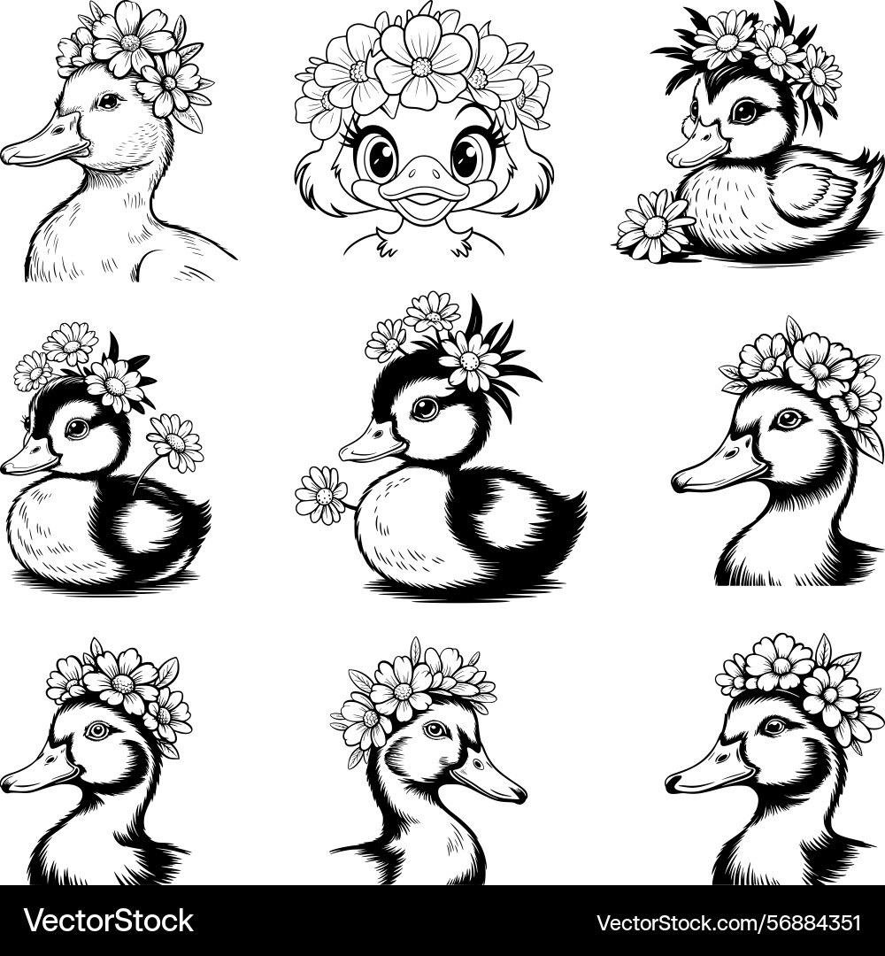 Duck with flowers svg hunting bird Royalty Free Vector Image