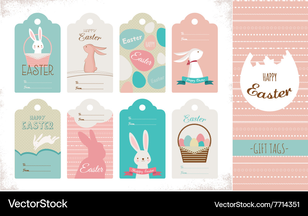 Easter tag collection with bunnies and eggs Vector Image