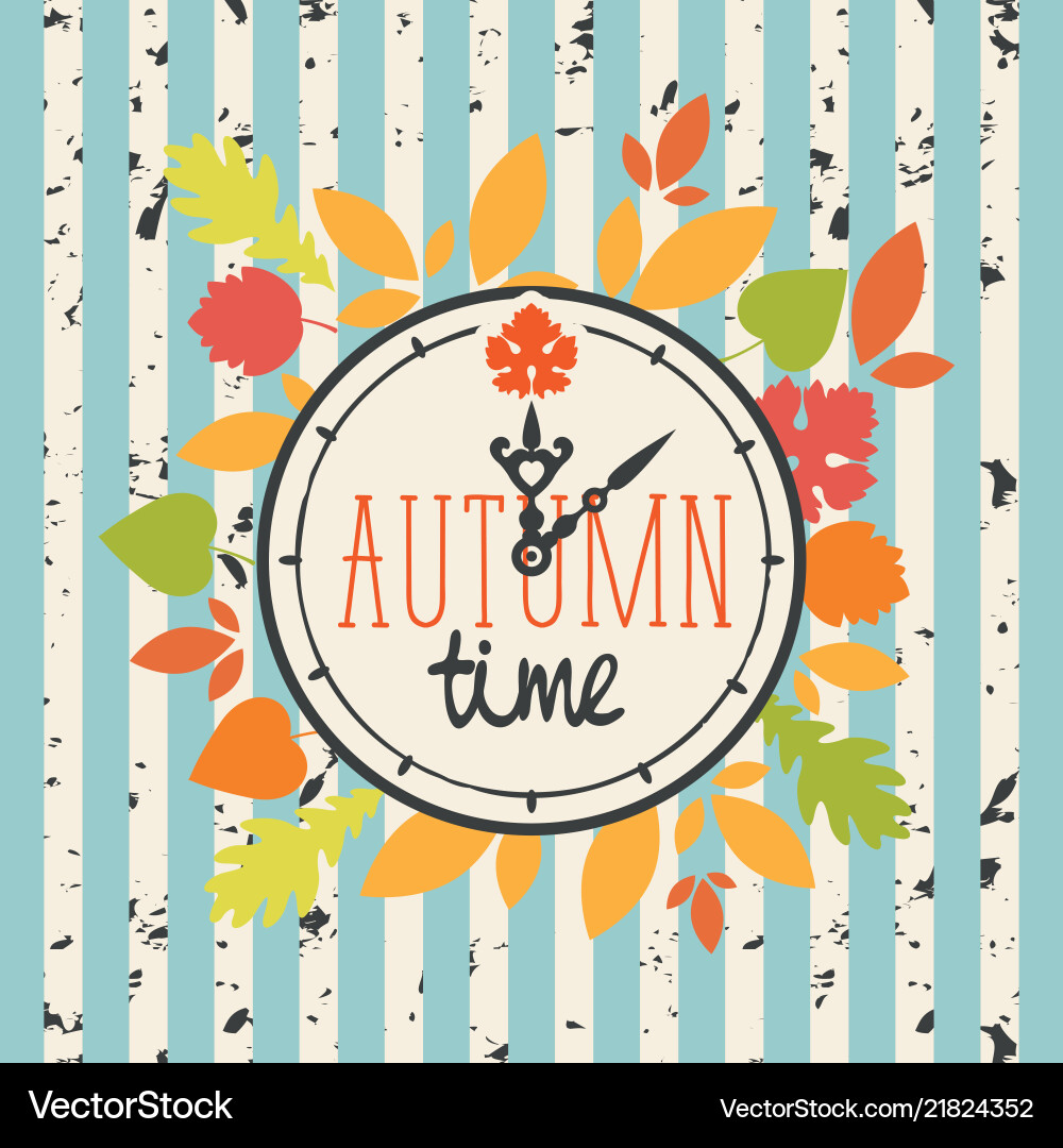 Autumn banner with clock and fall leaves Vector Image