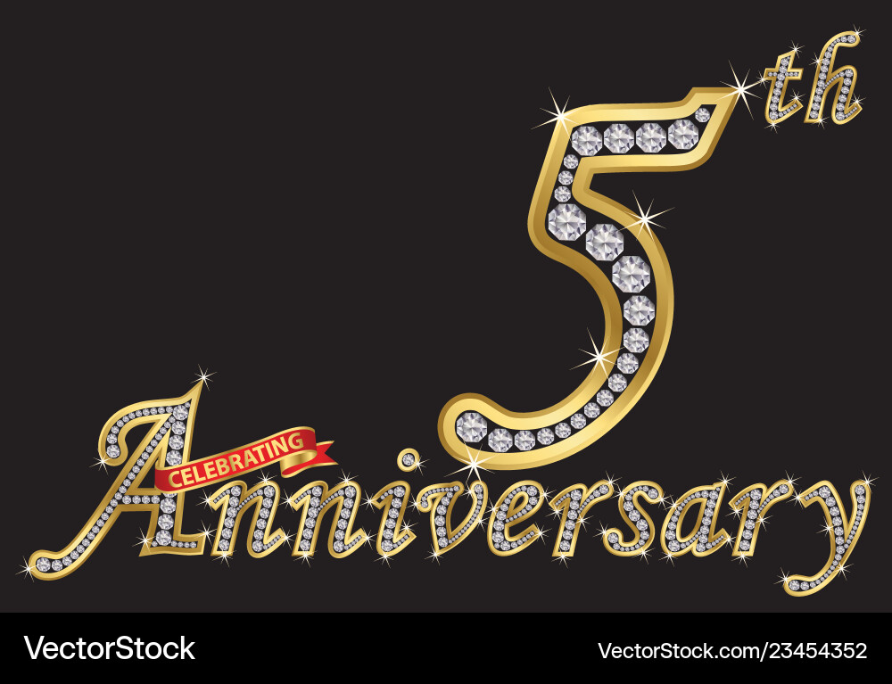 Celebrating 5th anniversary golden sign Royalty Free Vector