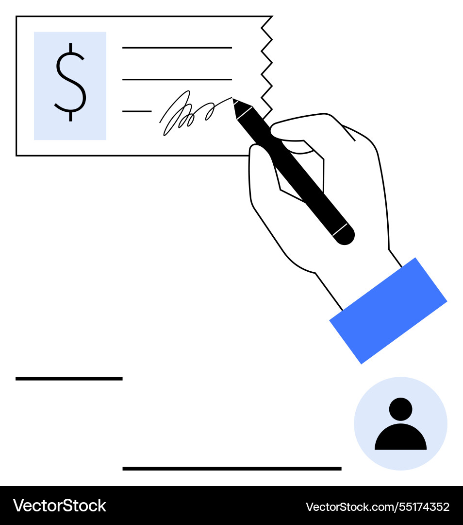 Hand signing a check with pen for financial Vector Image