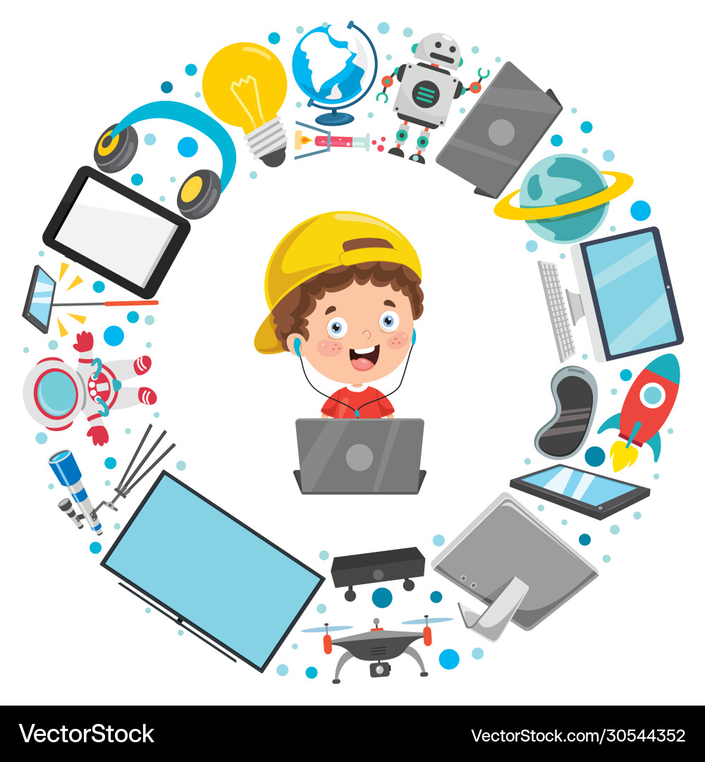 Kid and technology devices Royalty Free Vector Image