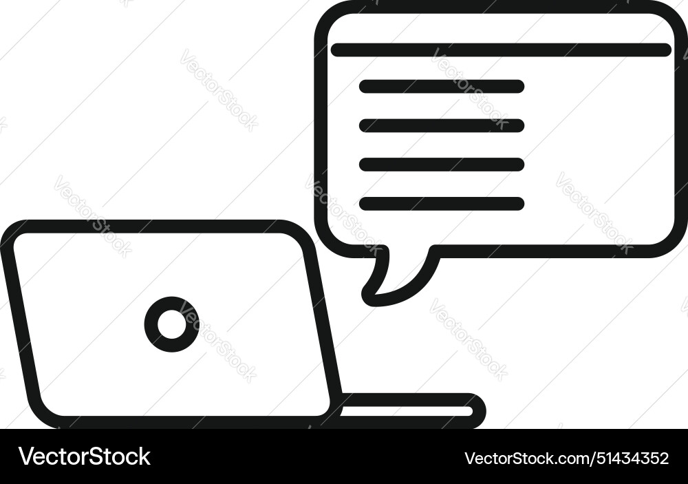 Line art icon a laptop with speech Royalty Free Vector Image