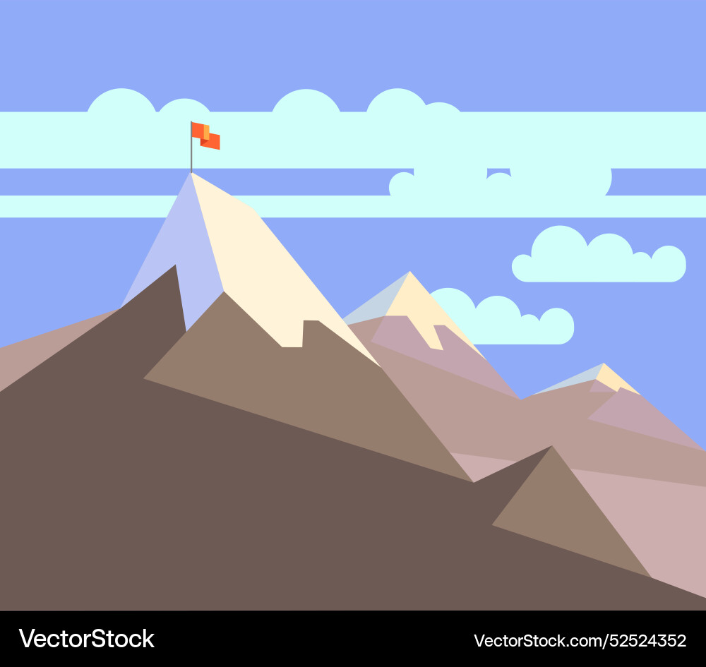 Red flag on mountain success concept peak top Vector Image