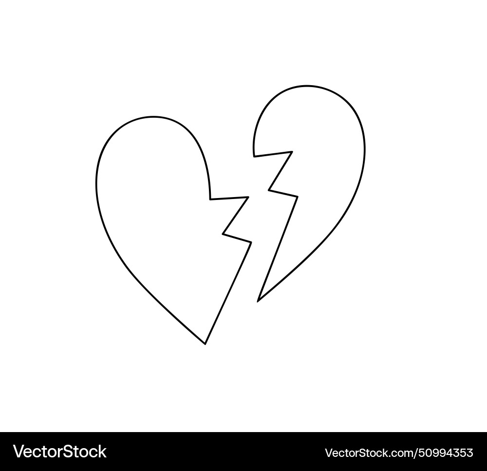 Broken heart simple doodle outline Royalty Free Vector Image