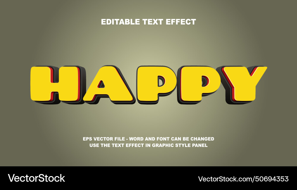 Editable text effect happy 3d template Royalty Free Vector