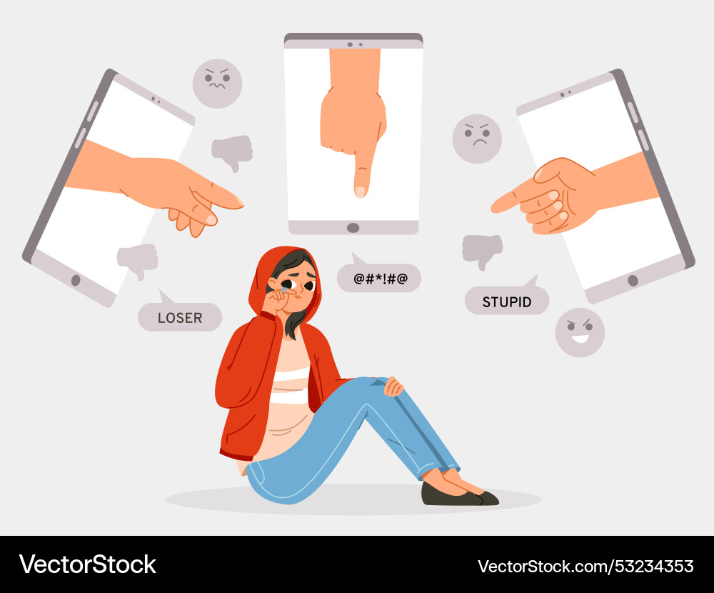 Internet bullying and intimidation crying female Vector Image
