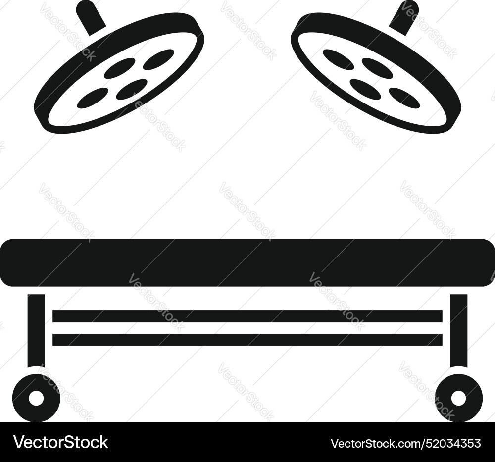 Operating room table with surgical lights shining Vector Image