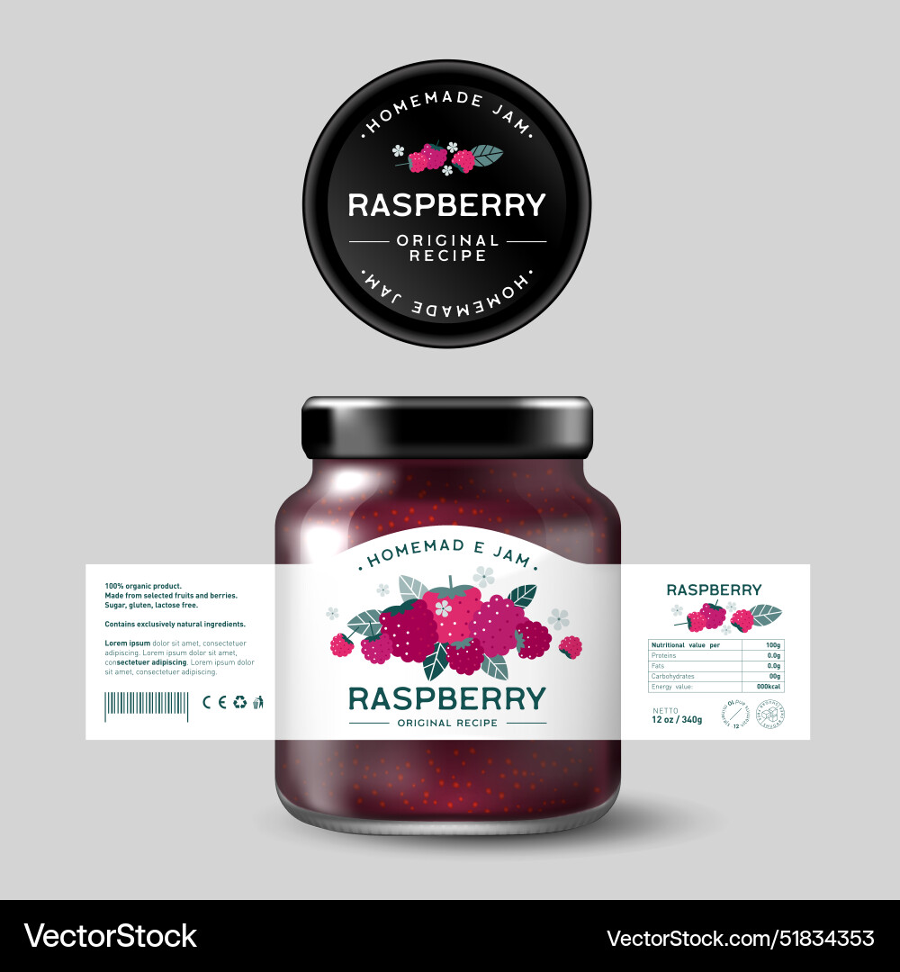 Raspberry jam fruit design label Royalty Free Vector Image