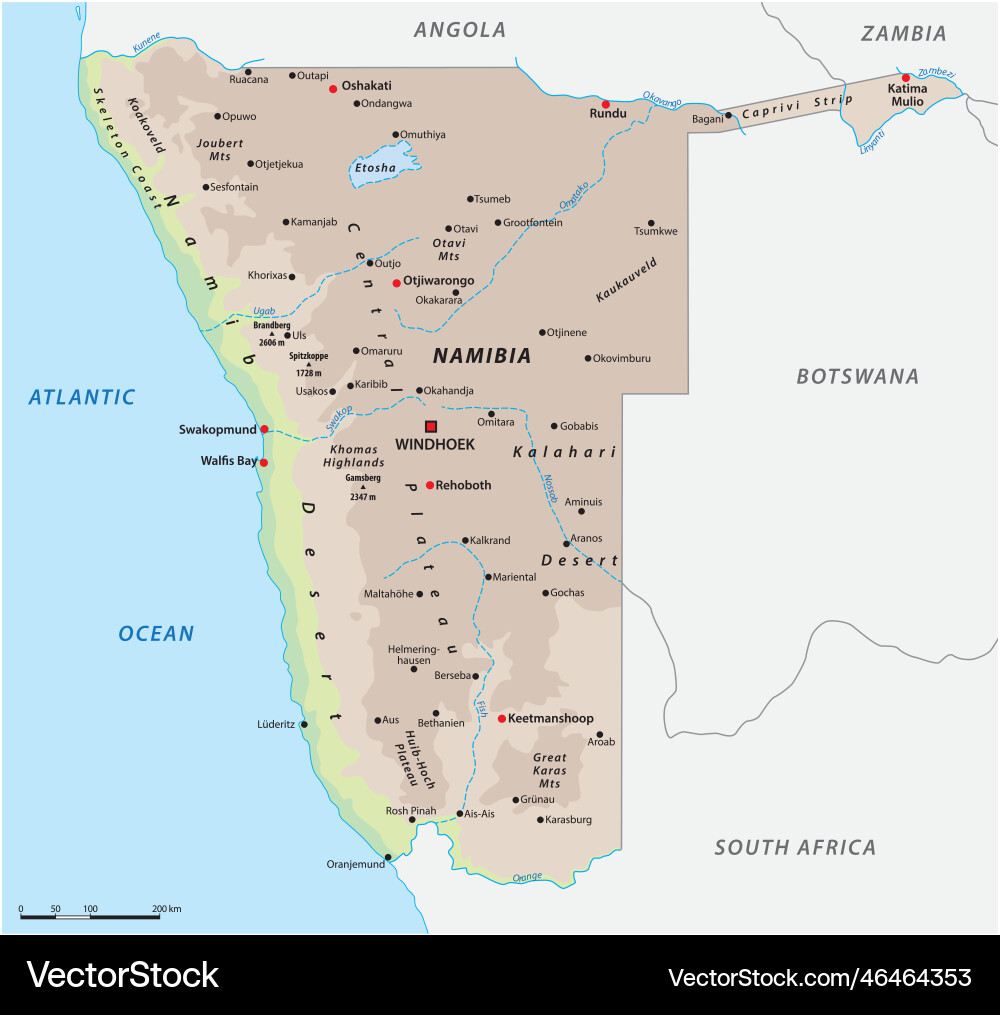 Simple outline map of the state namibia Royalty Free Vector