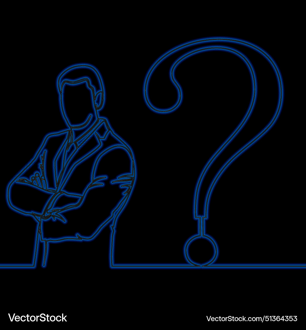 Young business man thinking icon neon glow concept