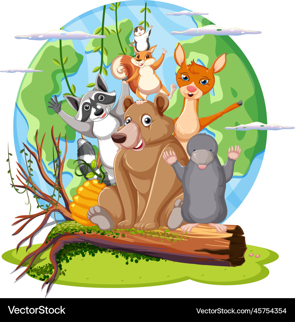 Animals on the planet earth Royalty Free Vector Image
