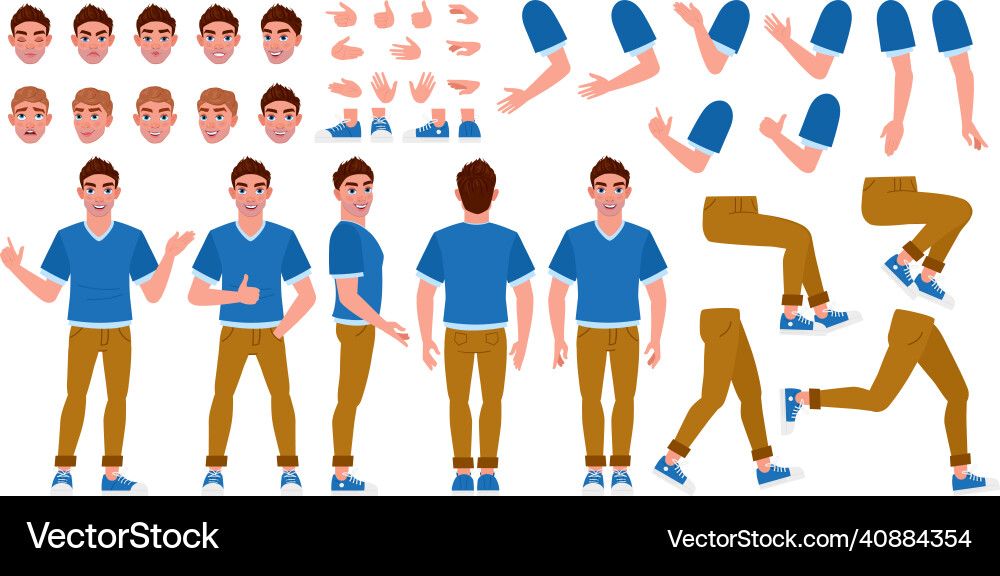 Cartoon male character constructor man poses Vector Image