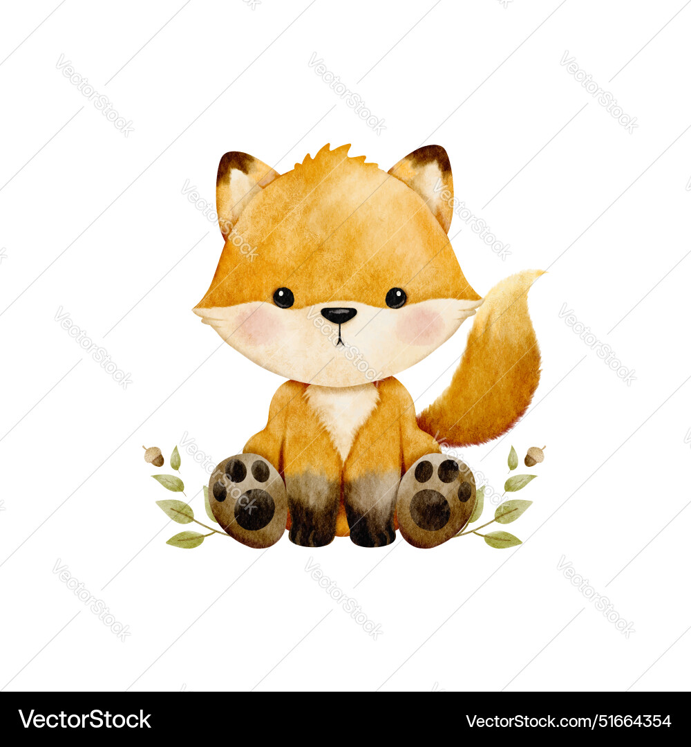 Cartoon watercolor of woodland animal with fox Vector Image