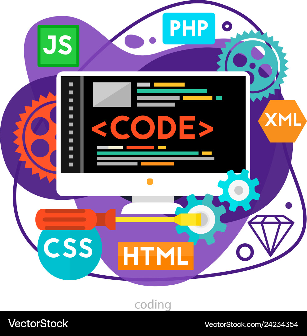 Coding concept trendy bright ameoba Royalty Free Vector