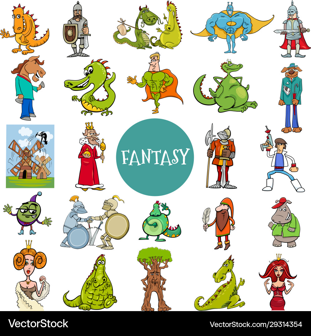 Comic fantasy and fairy tale characters large set Vector Image