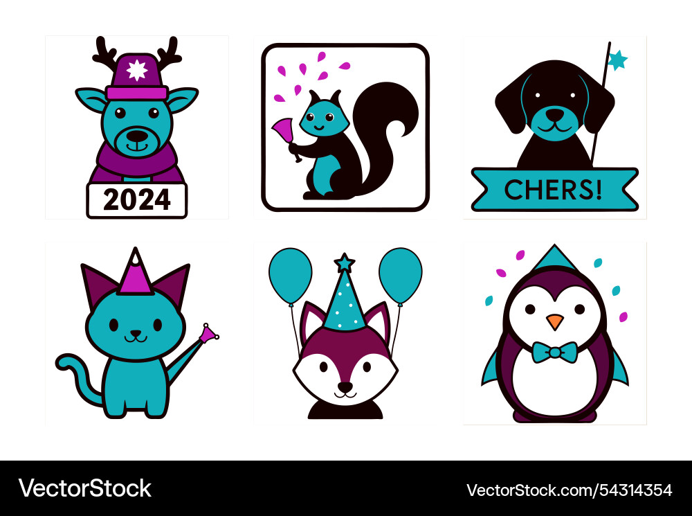 Happy new year animals art Royalty Free Vector Image
