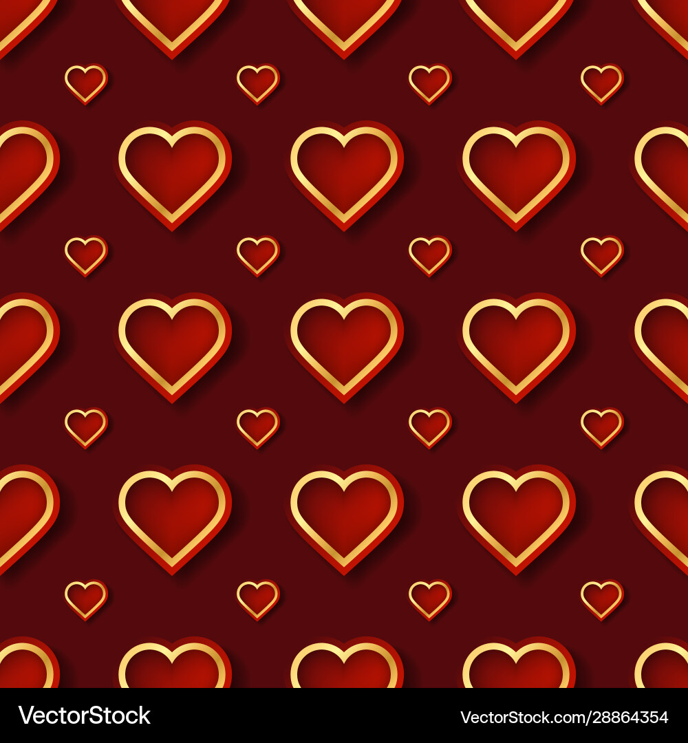 Red and gold heart seamless pattern with creative Vector Image