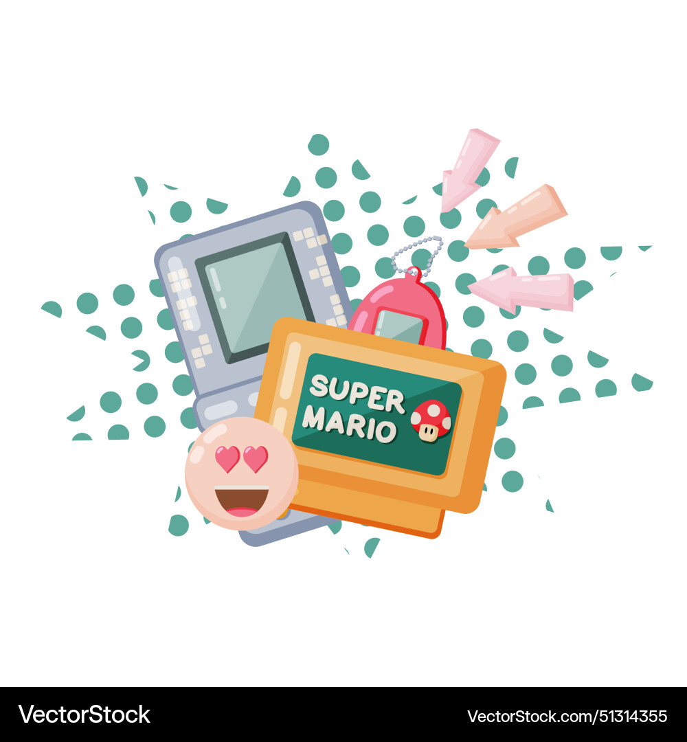 90s retro game elements brick and cartridge Vector Image