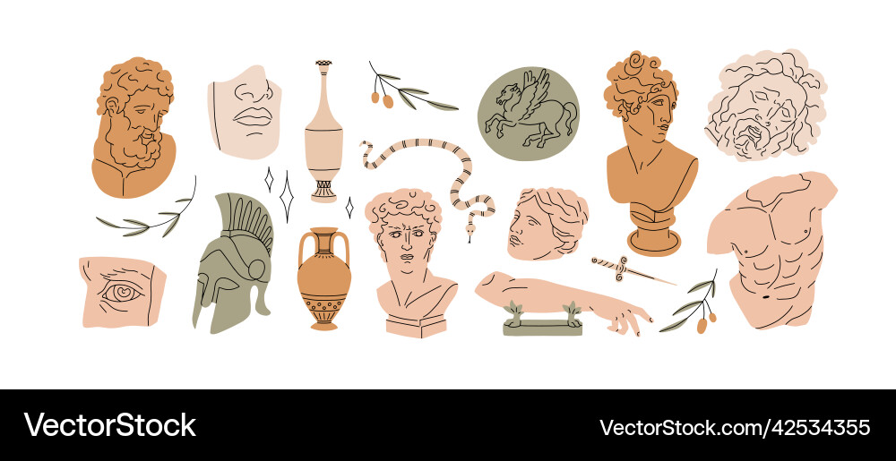 Ancient greek classic statues and sculptures set Vector Image