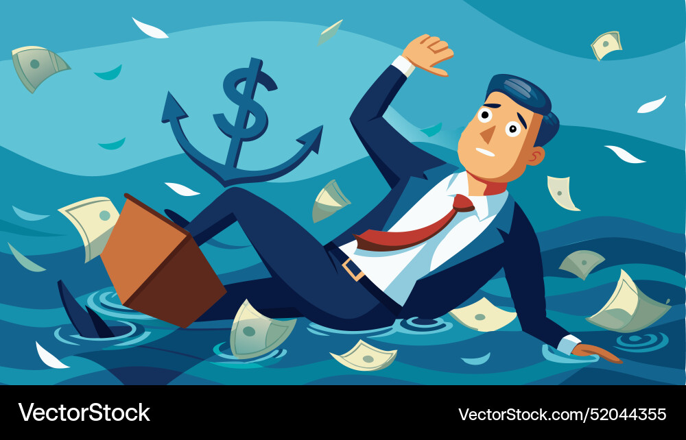 Businessman sinking with dollar anchor Royalty Free Vector
