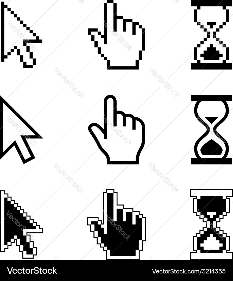 Pixel cursors icons - mouse cursor hand pointer Vector Image