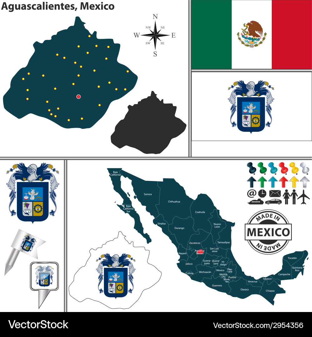 Aguascalientes State Map, Mexico Royalty Free Vector Image