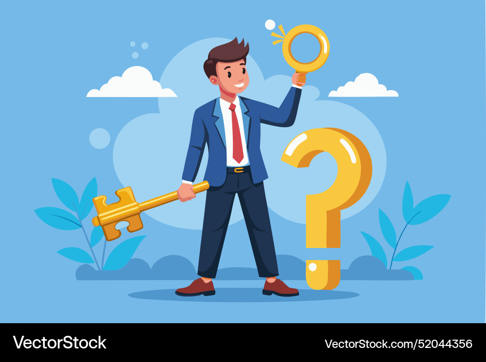Businessman with key and question mark Royalty Free Vector
