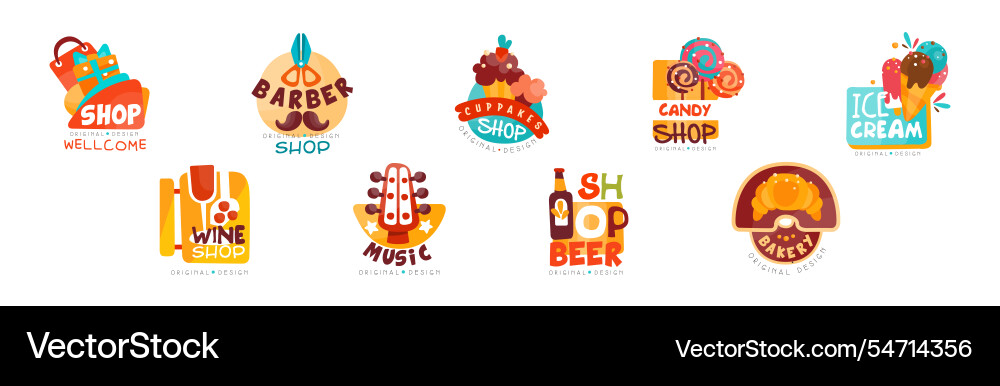 Different shop and store label sticker design Vector Image