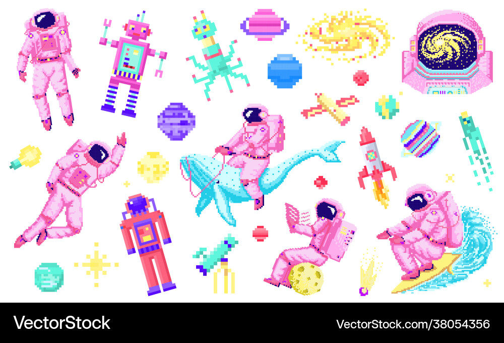 Raumstars alien spaceman robot rocket Lizenzfreier Vektor