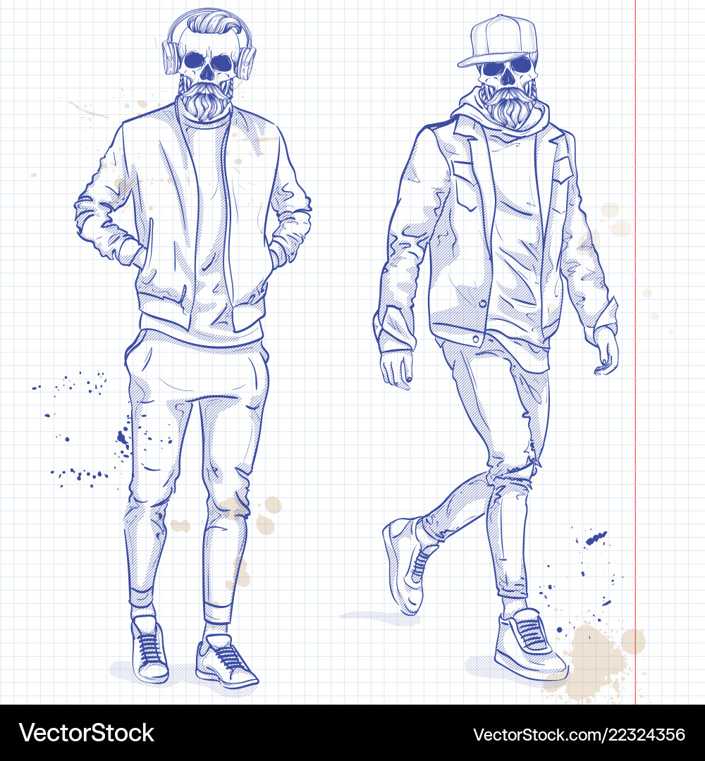 Skull Men with Headphones Royalty Free Vector Image