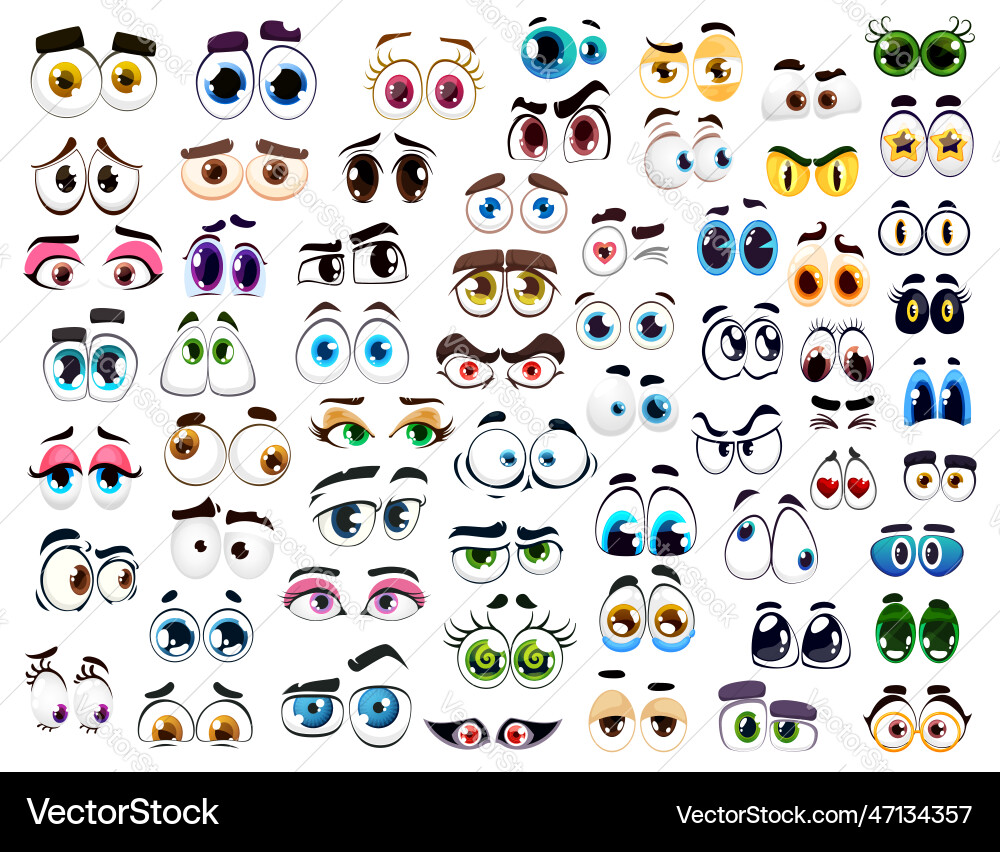 Cartoon comic eyes happy funny look characters Vector Image