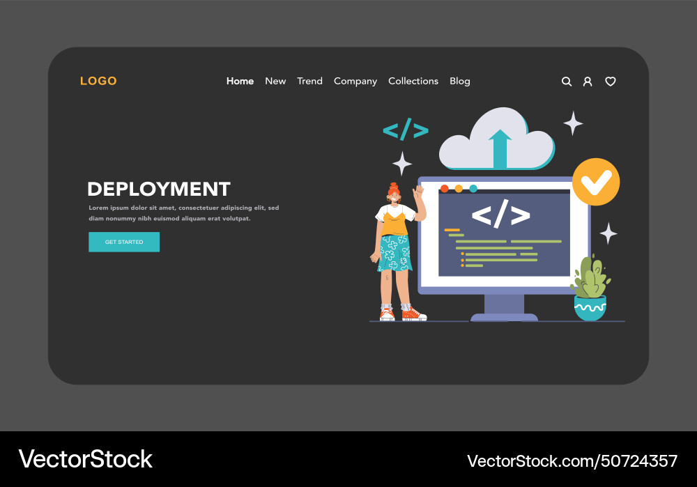 Devops web banner or landing page dark night Vector Image