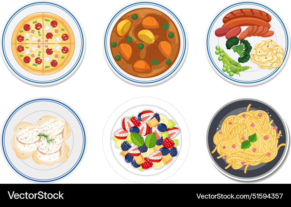 Diverse and appetizing food dishes Royalty Free Vector Image