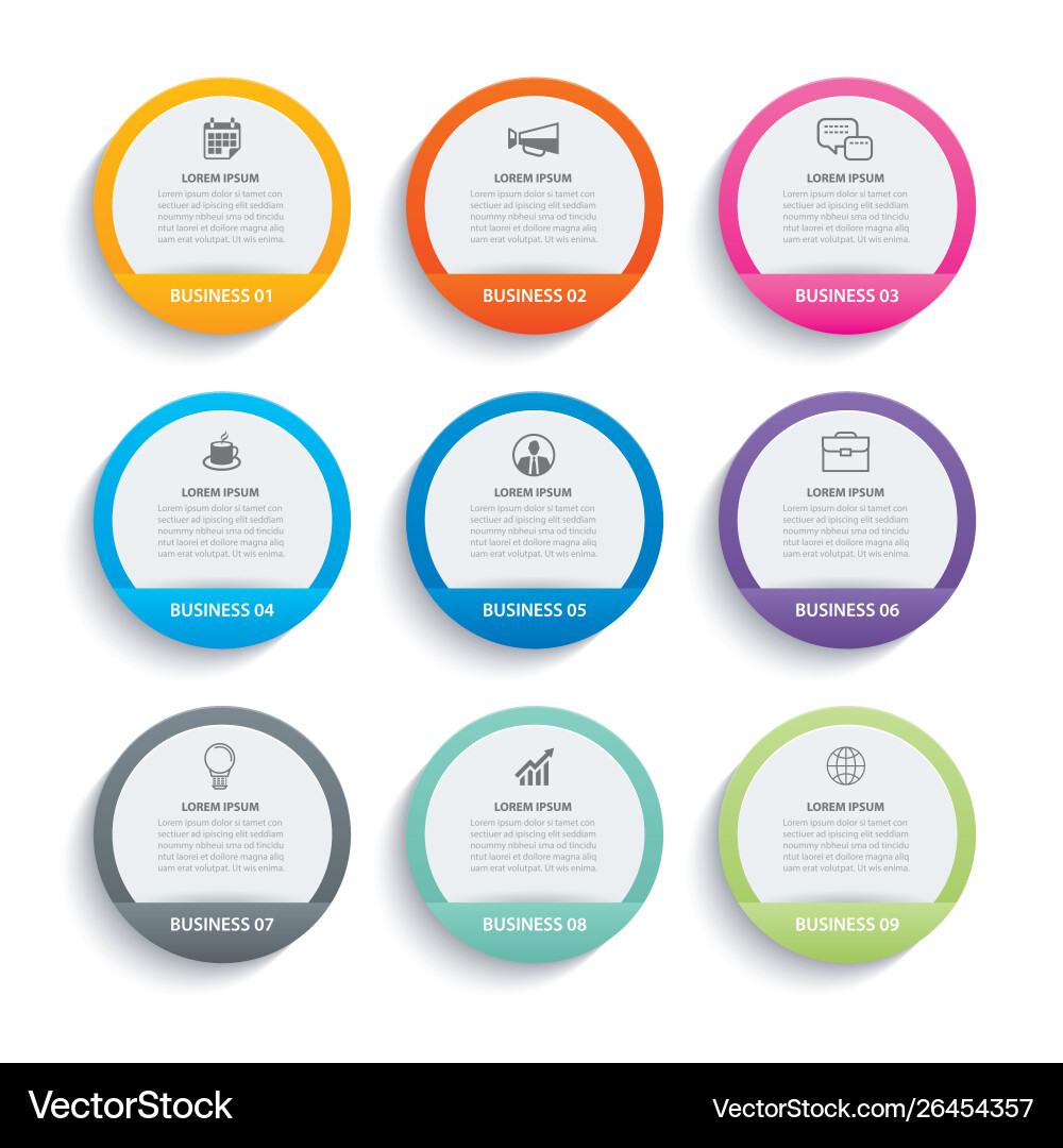Infographics circle paper index with 9 data Vector Image