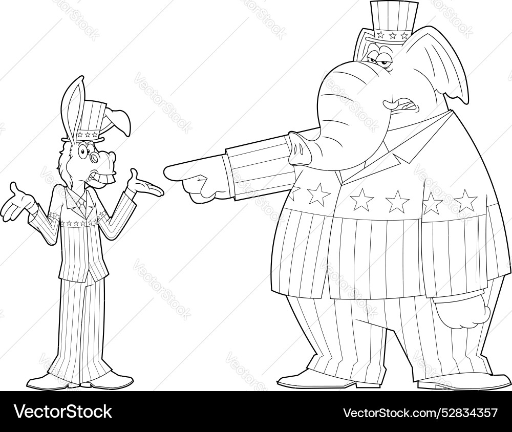 Outlined democrat donkey vs republican elephant Vector Image