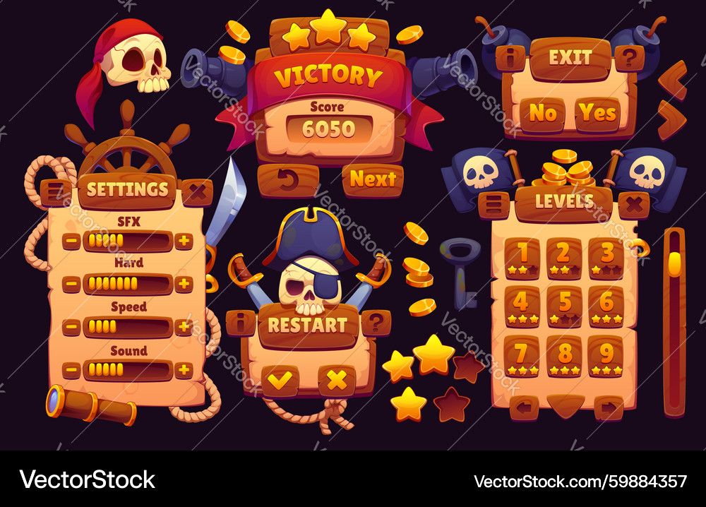 Pirate Game UI Elements – Royalty-Free Vector | VectorStock