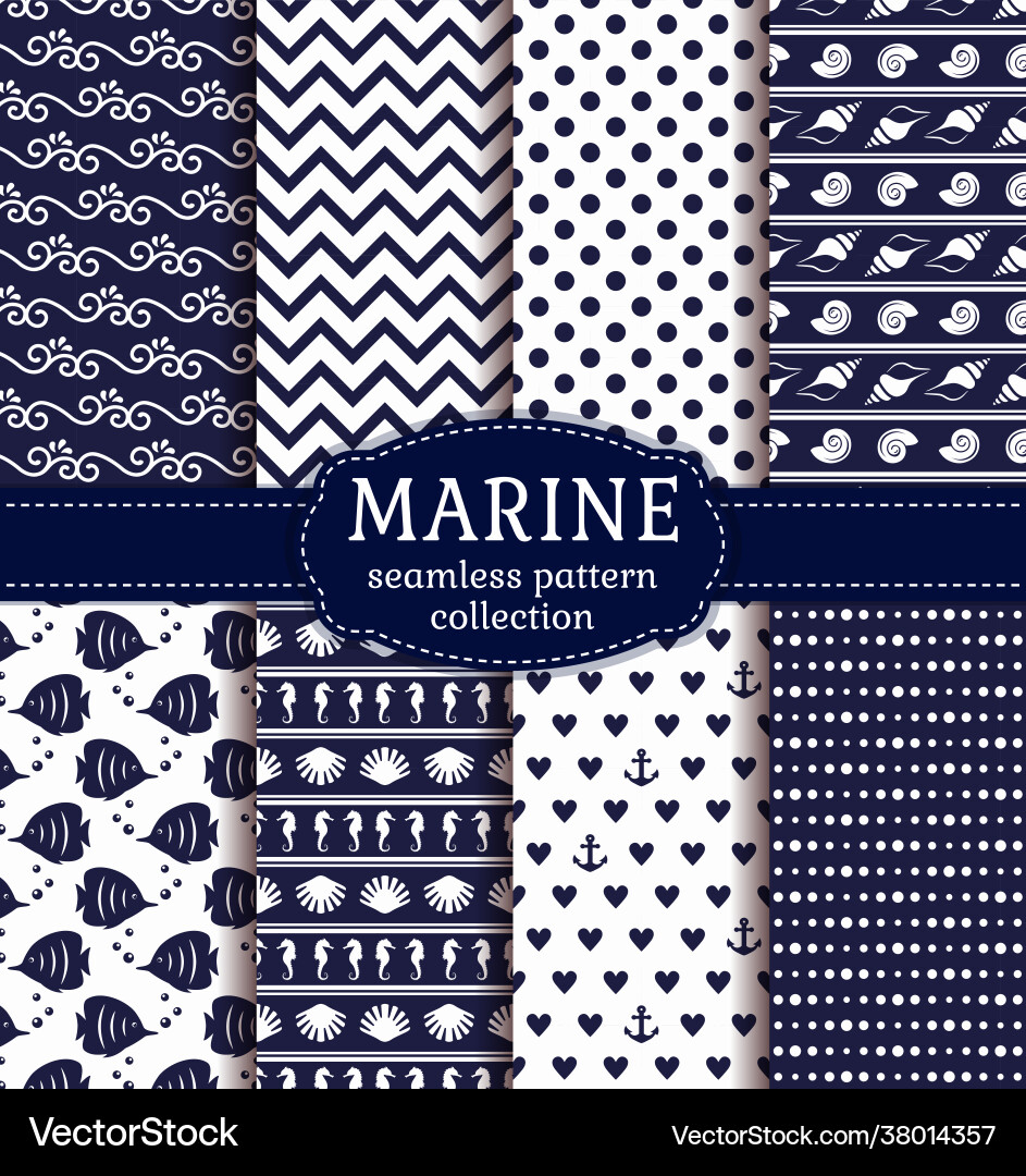 Sea and nautical seamless patterns set Royalty Free Vector