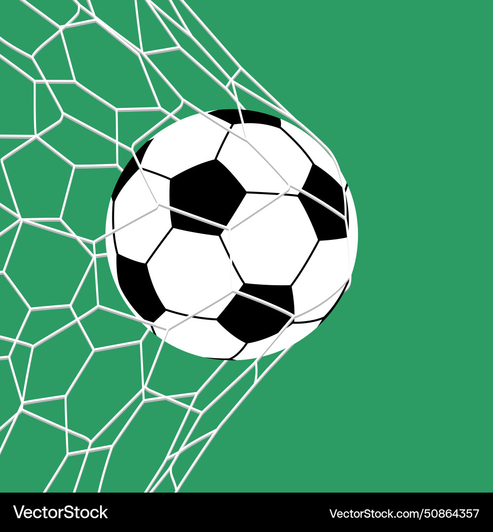 Soccer ball in net on green background Royalty Free Vector