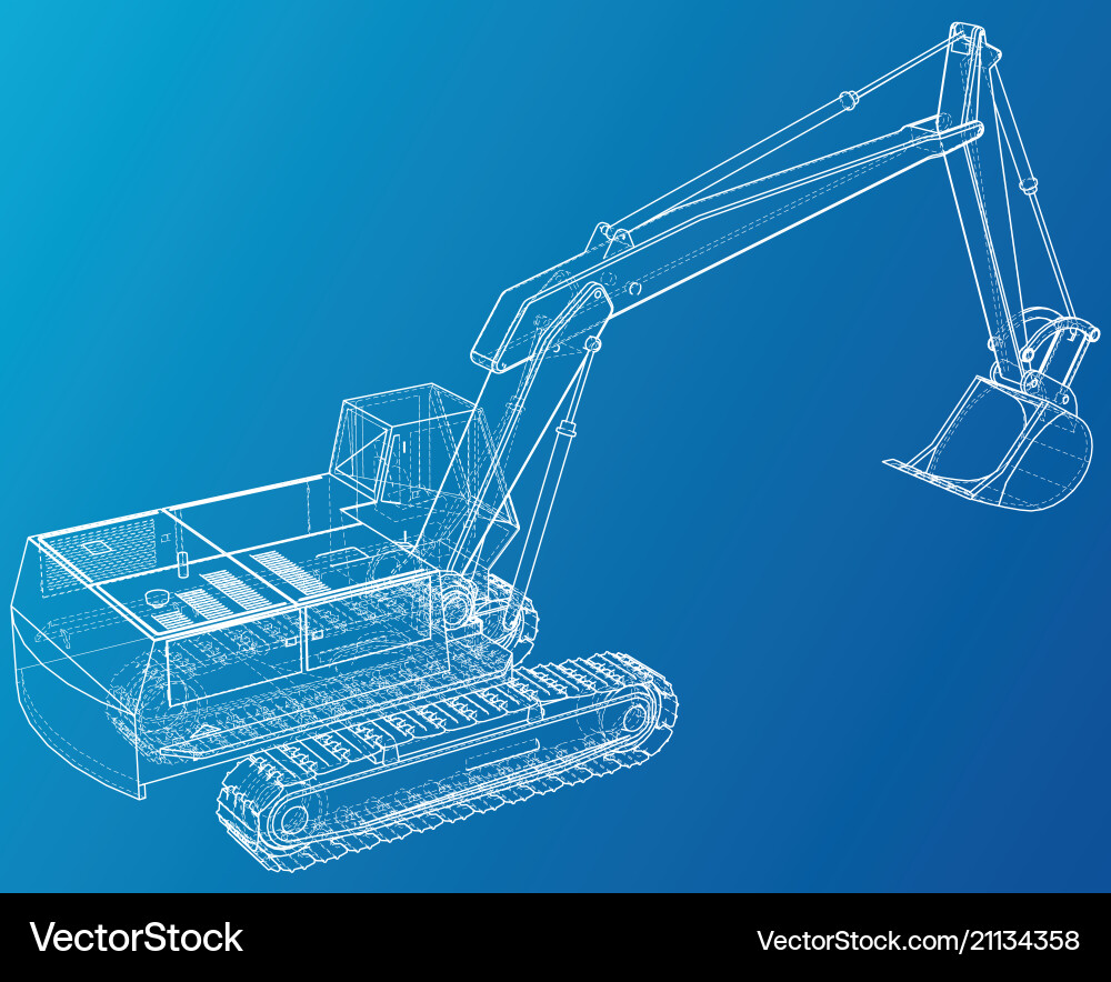 Excavator Wireframe Rendering Royalty Free Vector Image