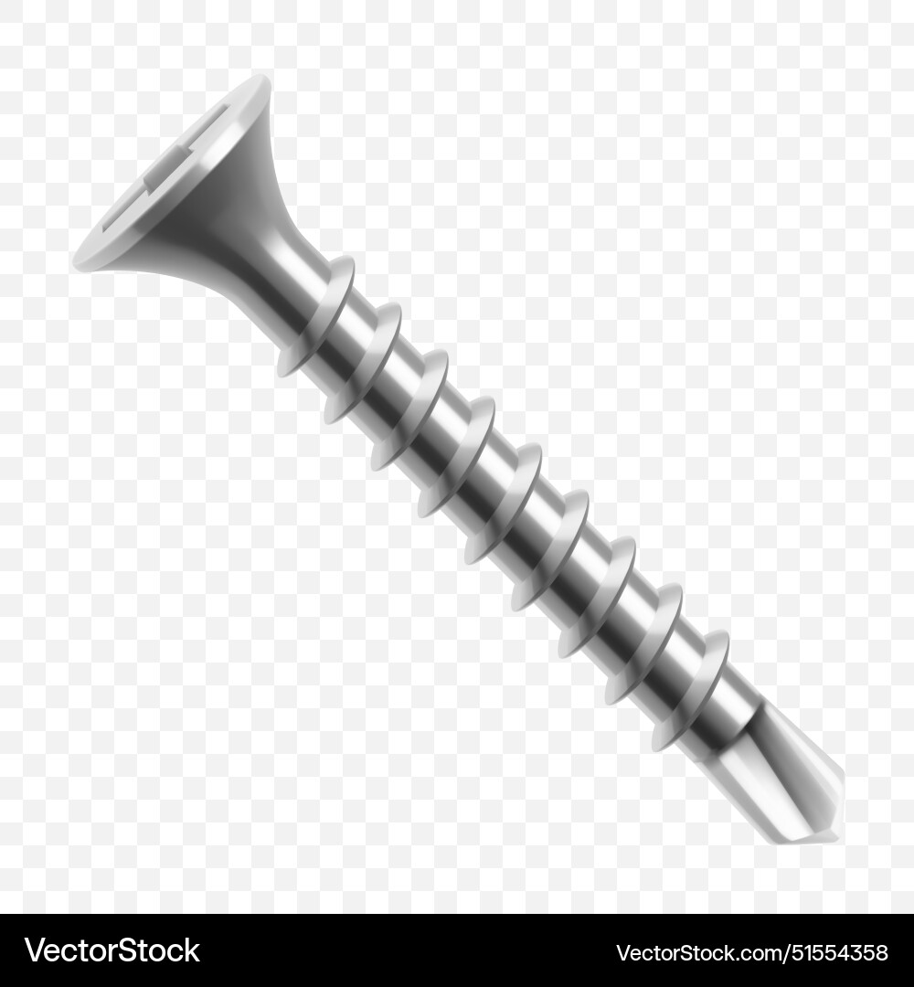 Metal self-tapping screw isolated on transparent Vector Image